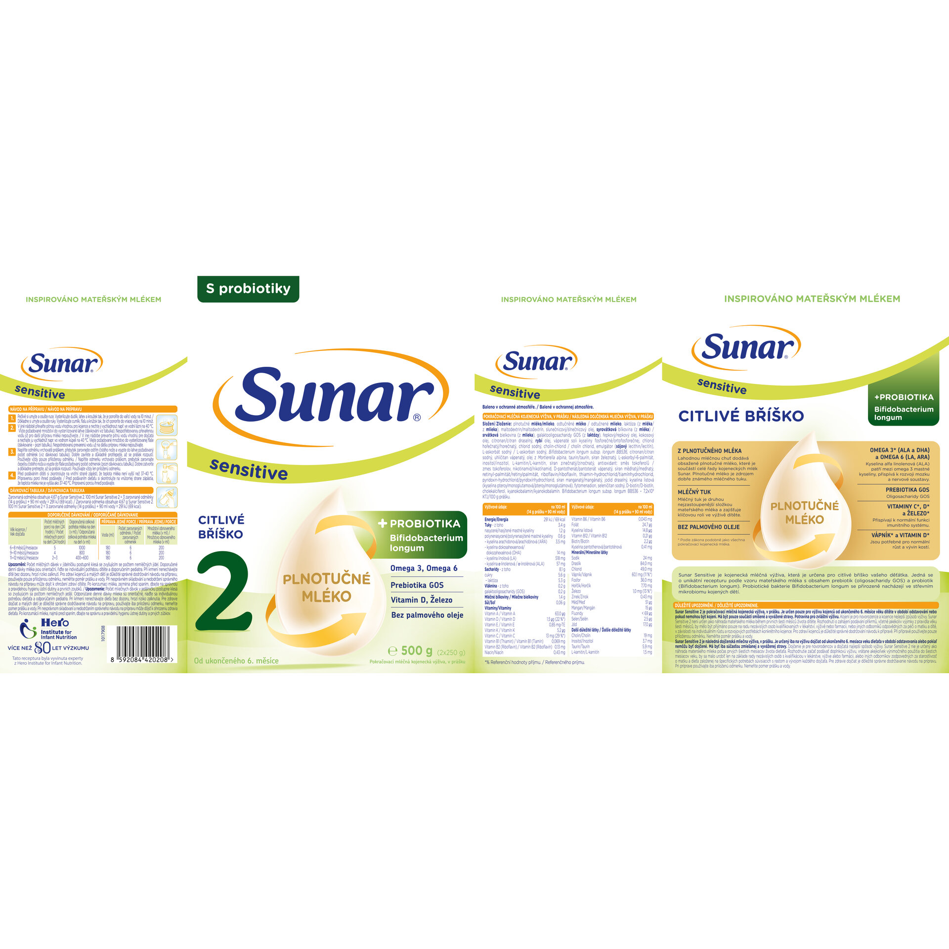 SUNAR Sensitive 2 Mléko pokračovací 500 g, 6m+ | feedo.cz