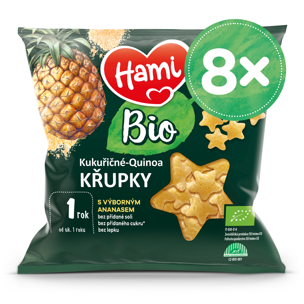 8x HAMI BIO Chrumky kukuričné-quinoa s výborným ananásom 20 g, 12 ...