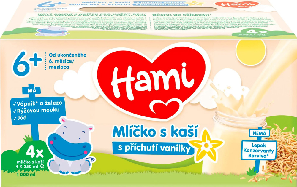 HAMI mlíčko s kaší s příchutí vanilky 4x250 ml | feedo.cz