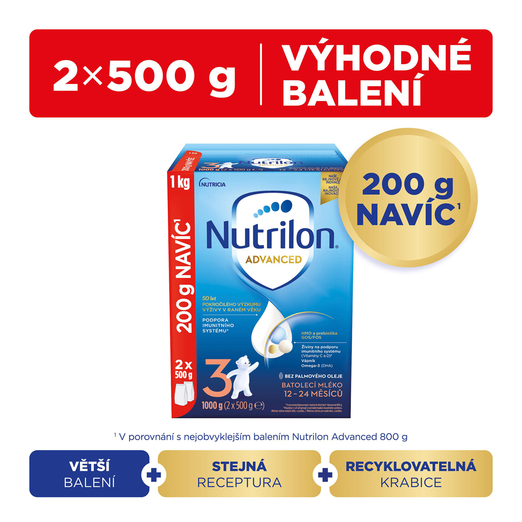 NUTRILON 3 Advanced batolecí mléko 1 kg, 12+ | feedo.cz