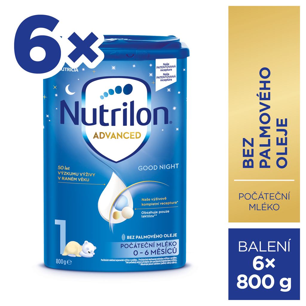 6x NUTRILON 1 Advanced Good Night počáteční kojenecké mléko od narození 800 g | feedo.cz