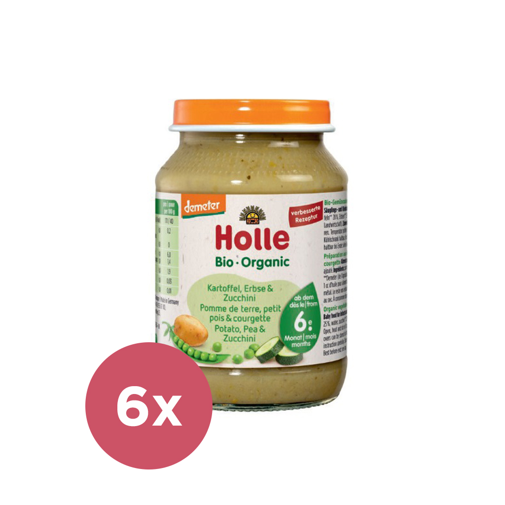 6x HOLLE Bio Zemiaky, hrášok a cuketa, 190 g - zeleninový príkrm | feedo.sk