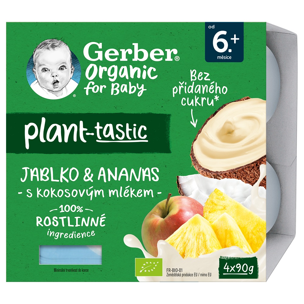 GERBER Organic 100% Dezert rostlinný jablko a ananas s kokosovým mlékem ...