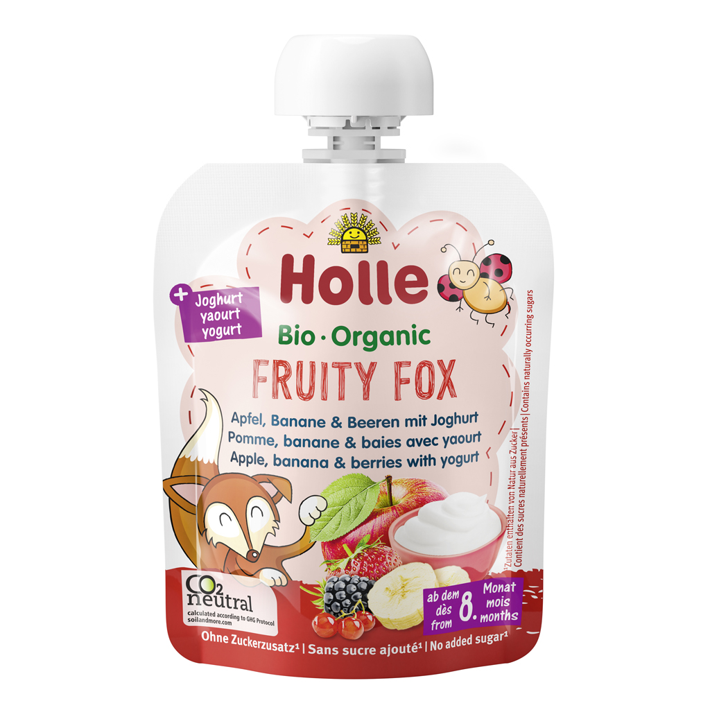 HOLLE BIO Fruity fox - dětské ovocné pyré s jogurtem 85 g | feedo.cz