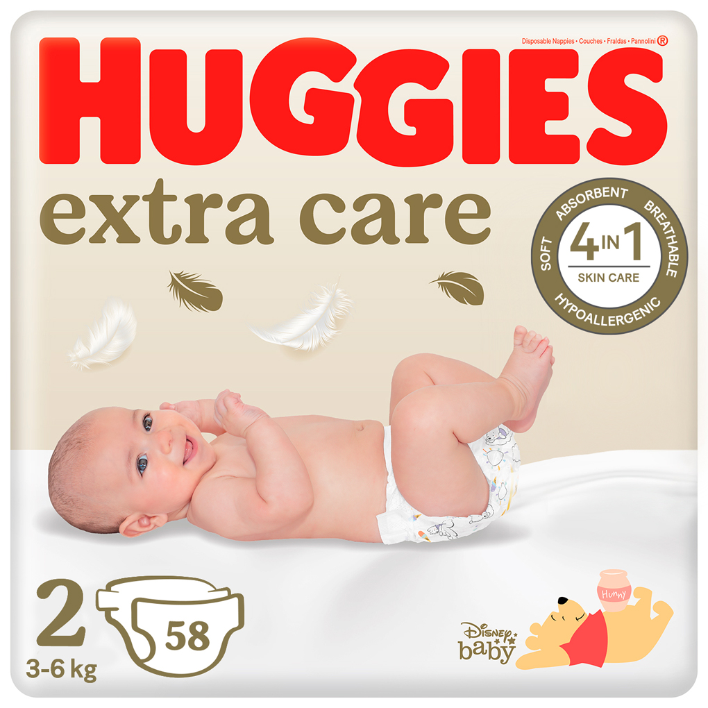 HUGGIES® Pleny jednorázové Extra Care 2 (3-6 kg) 58 ks | feedo.cz