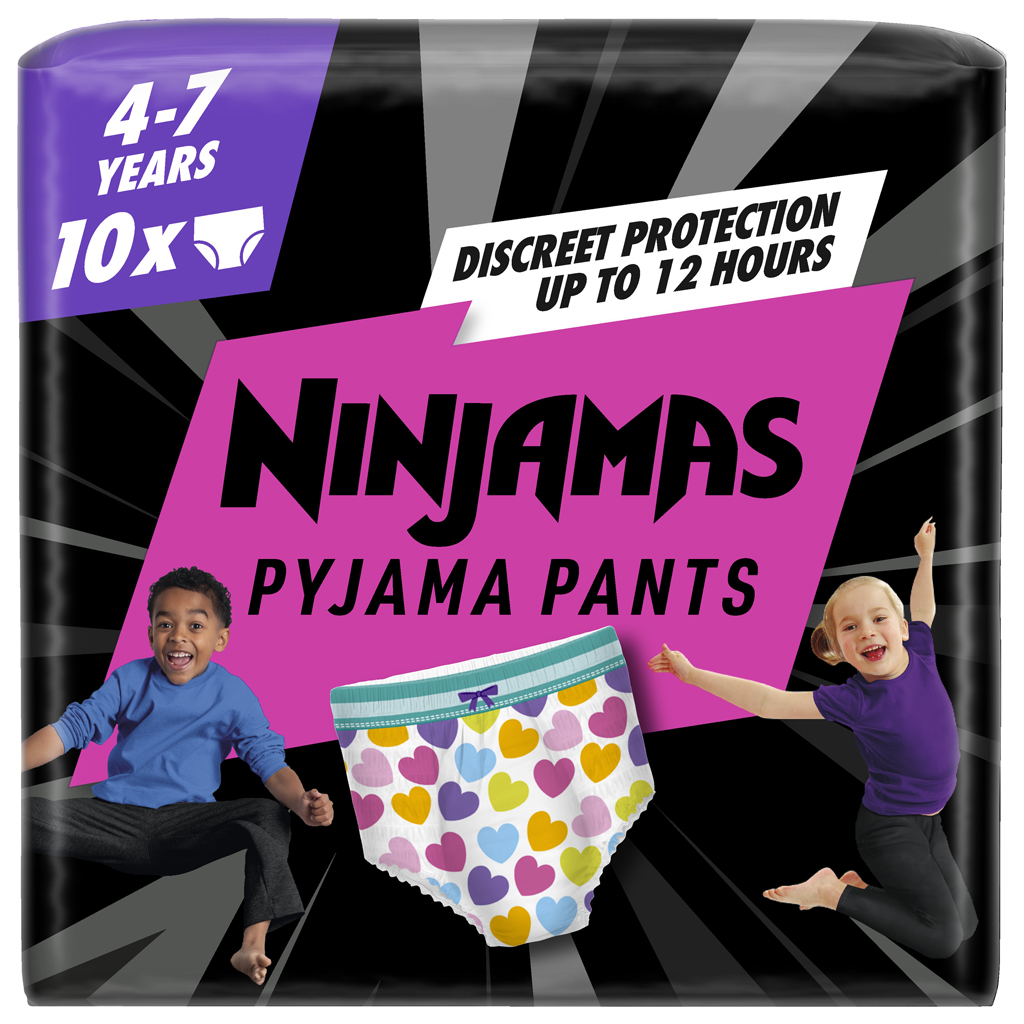 NINJAMAS Kalhotky plenkové Pyjama Pants Srdíčka, 10 ks, 7 let, 17kg ...
