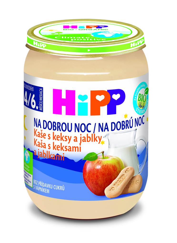 HiPP Kaše mléčná Bio na dobrou noc s keksy a jablky 190g | feedo.cz