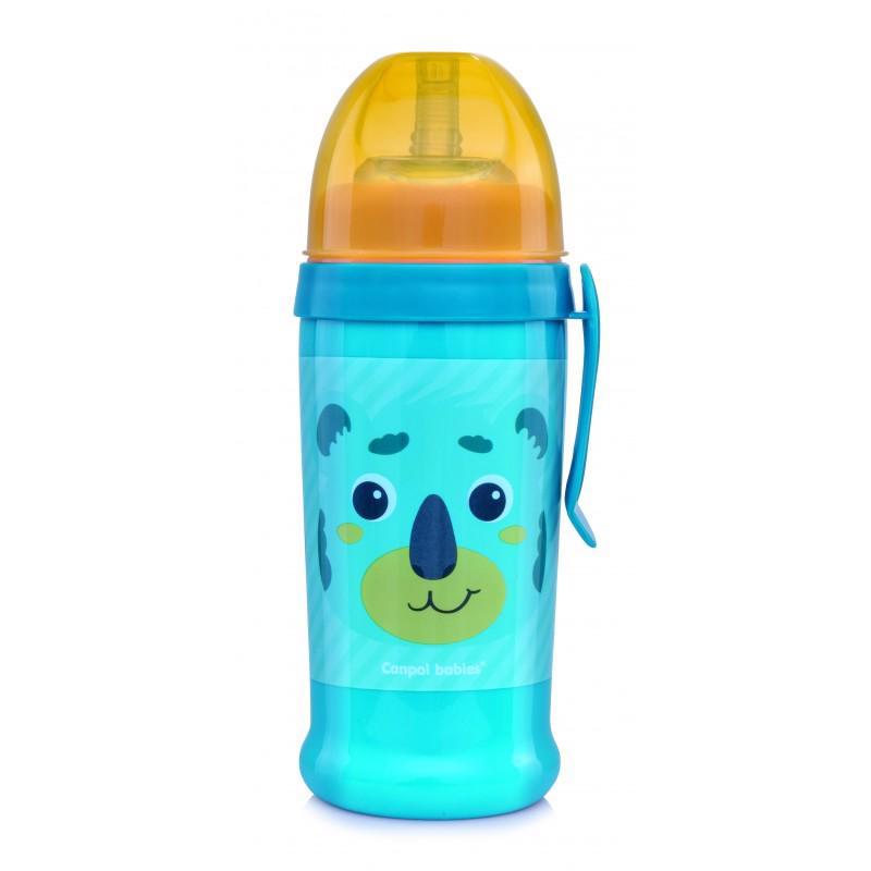 CANPOL BABIES Láhev sportovní se nevylévací slámkou Hello Little 350 ml zelená | feedo.cz